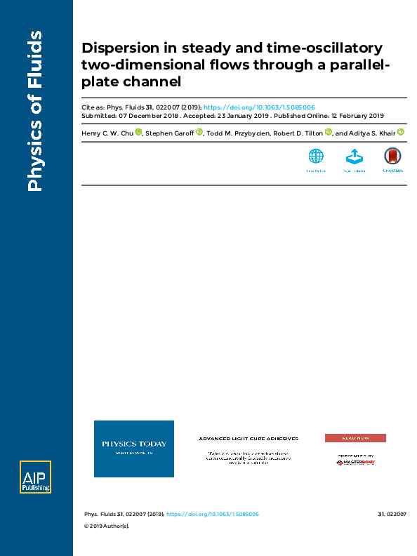 (PDF) Dispersion in steady and time-oscillatory two-dimensional flows ...