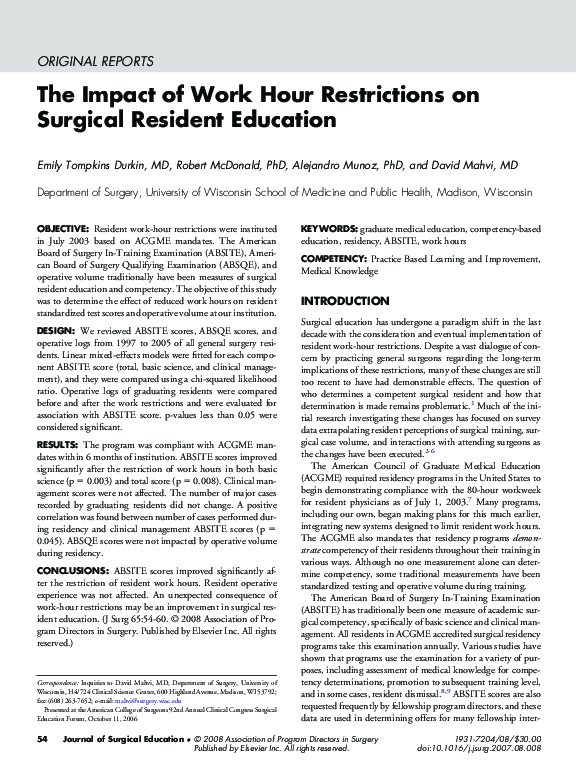 (PDF) The Impact of Work Hour Restrictions on Surgical Resident Education