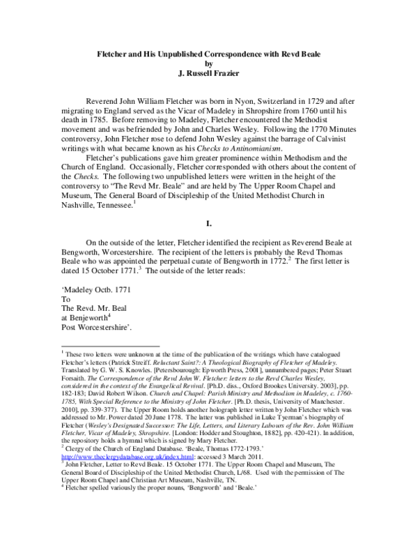 (PDF) Fletcher and His Unpublished Correspondence with Revd Beale.
