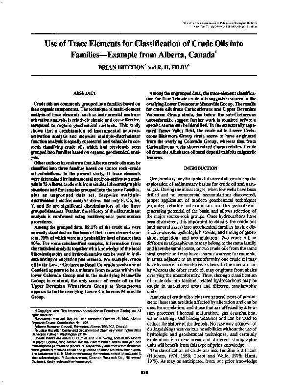 (PDF) Use of Trace Elements for Classification of Crude Oils into ...