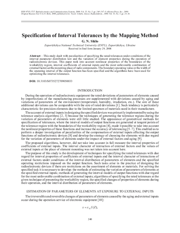 (PDF) Specification of interval tolerances by the mapping method