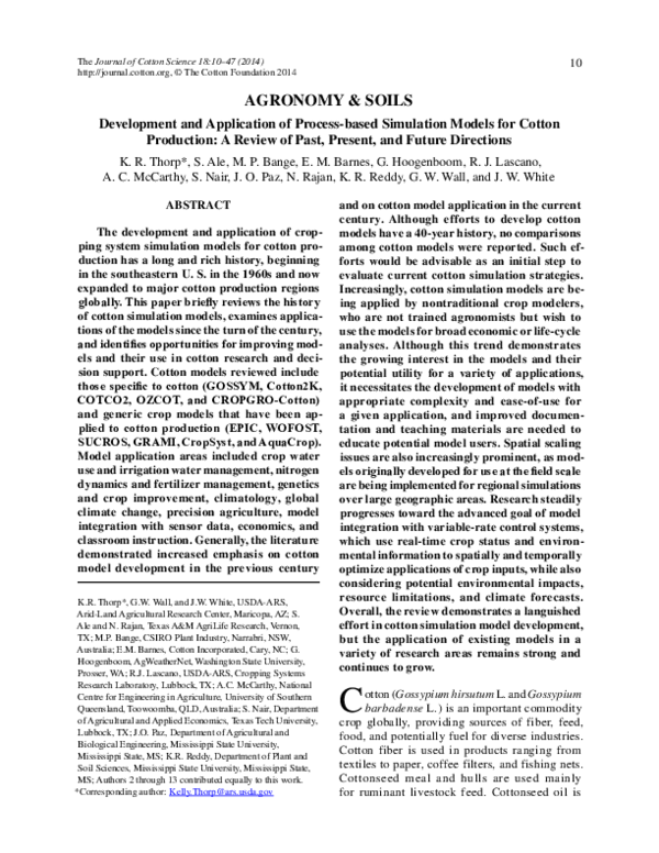 (PDF) AGRONOMY & SOILS Development and Application of Process-based ...