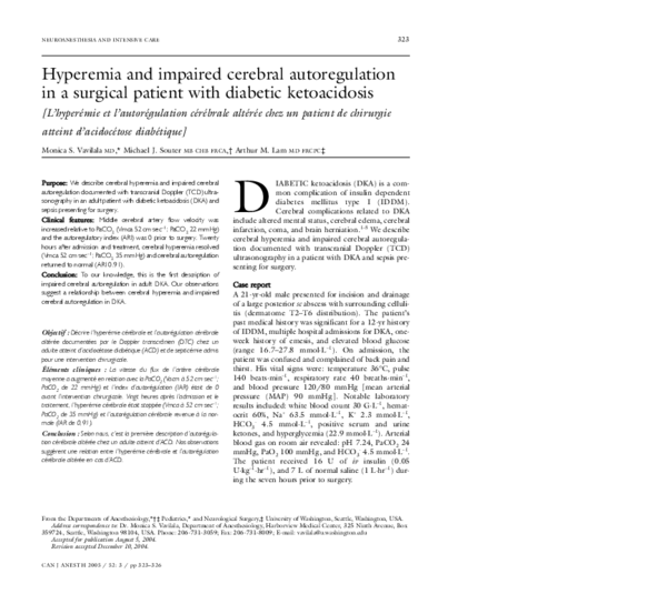 (PDF) L’hyperémie et l’autorégulation cérébrale altérée chez un patient ...