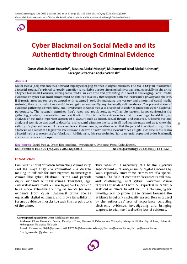(PDF) Cyber Blackmail on Social Media and its Authenticity through ...