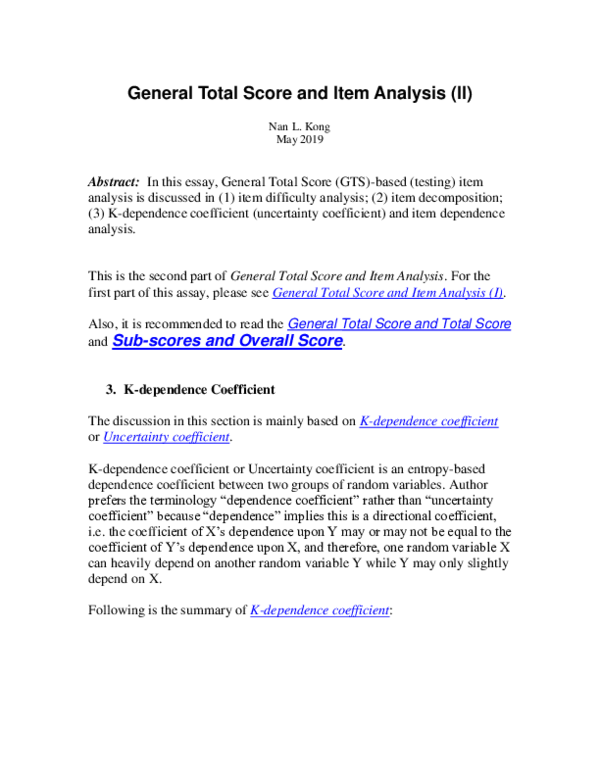 (PDF) General Total Score and Item Analysis (II)