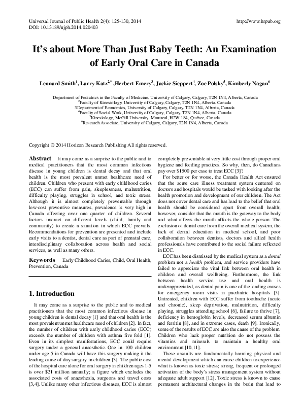 (PDF) It’s about More Than Just Baby Teeth: An Examination of Early ...