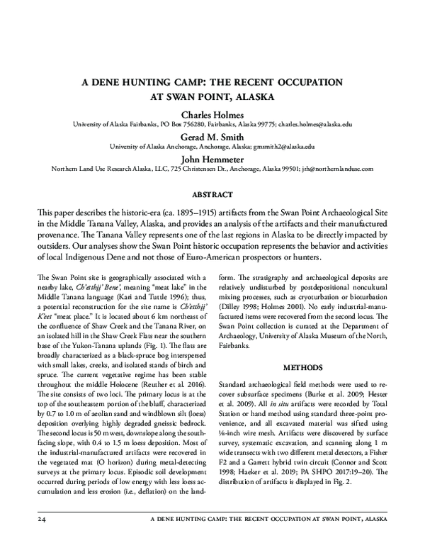 (PDF) A Dene Hunting Camp: the Recent Occupation at Swan Point, Alaska