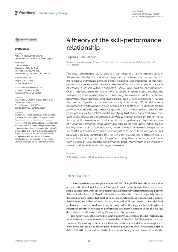 (PDF) A theory of the skill-performance relationship