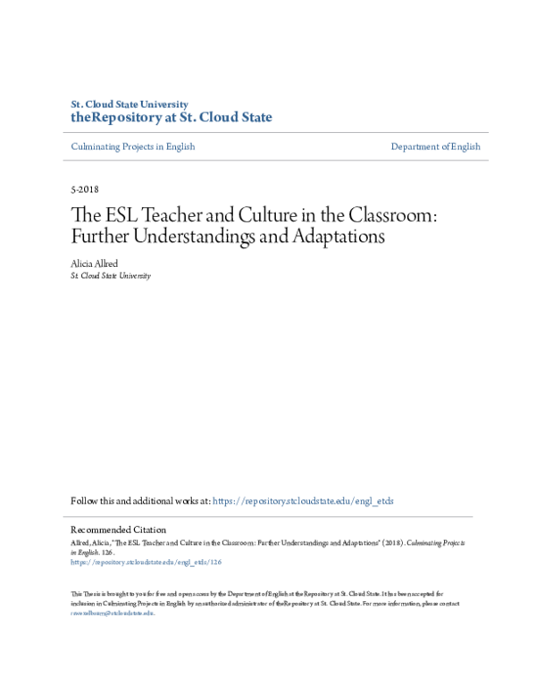 (PDF) The ESL Teacher and Culture in the Classroom: Further ...