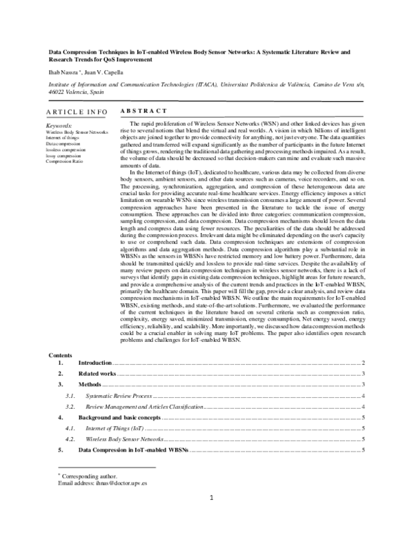 (PDF) Data Compression Techniques in IoT-enabled Wireless Body Sensor Networks: A Systematic ...