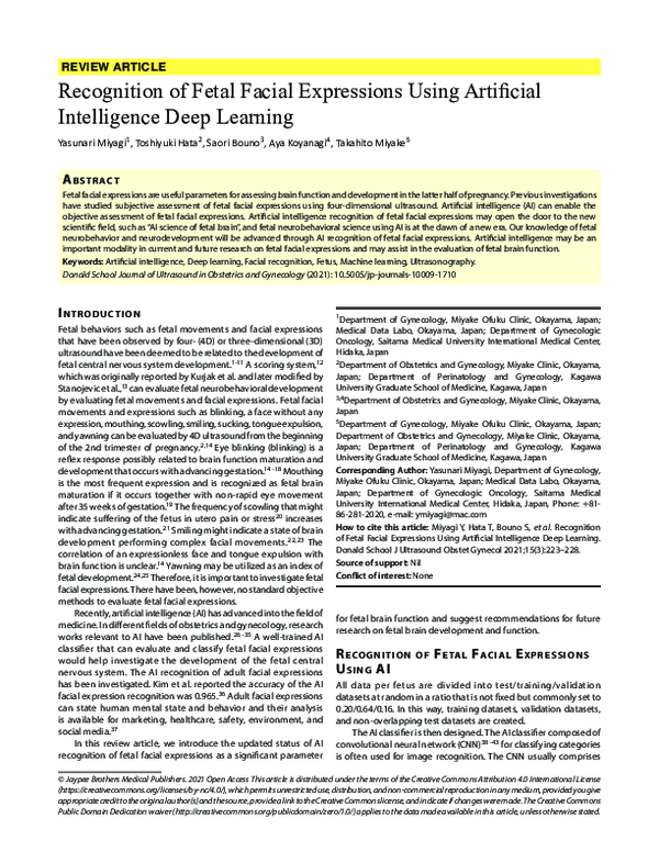 (PDF) Recognition of Fetal Facial Expressions Using Artificial Intelligence Deep Learning