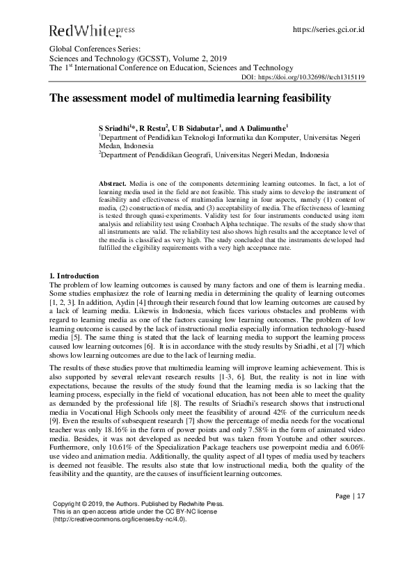 (PDF) The assessment model of multimedia learning feasibility