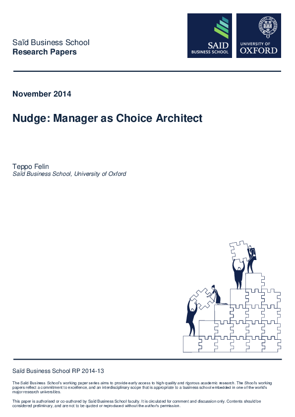 (PDF) Nudge: Manager as Choice Architect