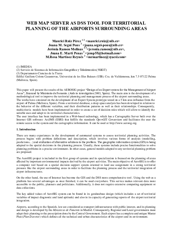 (PDF) Web Map Server as DSS Tool for Territorial Planning of the Airports Surrounding Areas