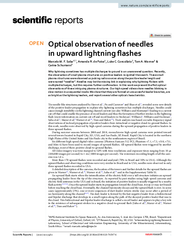 (PDF) Optical observation of needles in upward lightning flashes