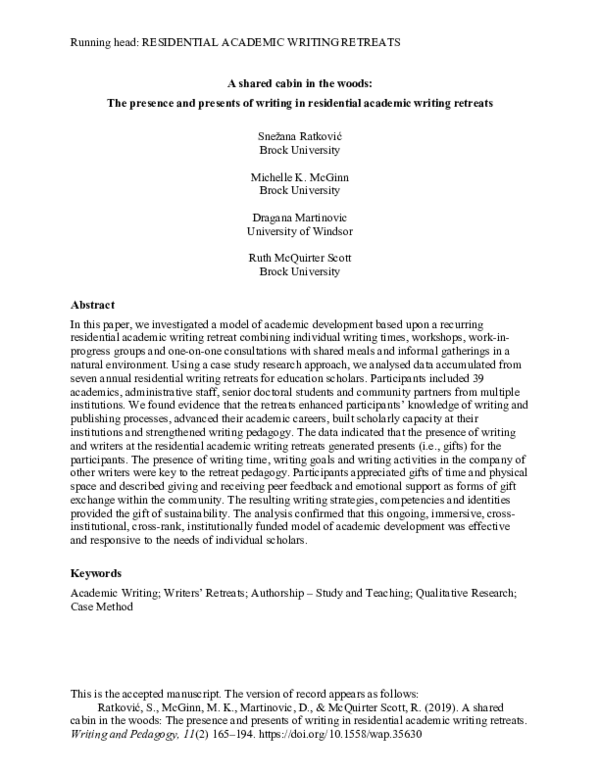 (PDF) A Shared Cabin in the Woods: The Presence and Presents of Writing ...