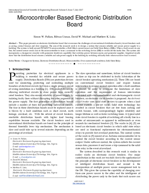 Pdf Microcontroller Based Electronic Distribution Board