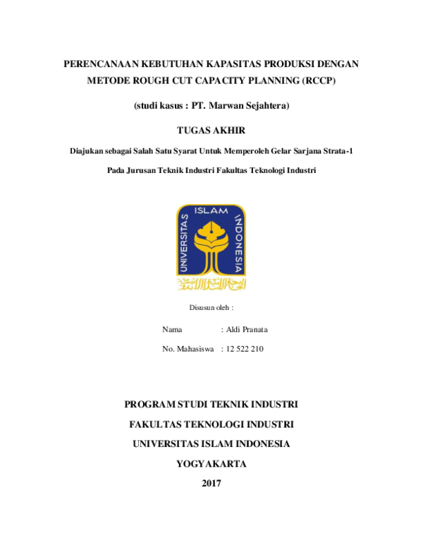 (PDF) Perencanaan Kebutuhan Kapasitas Produksi dengan Metode Rough Cut ...