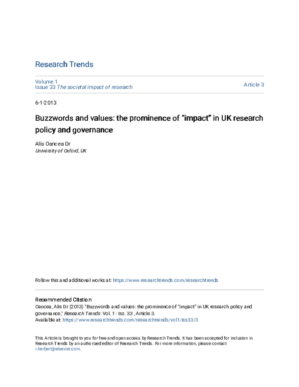 (PDF) Buzzwords and values: the prominence of “impact” in UK research ...