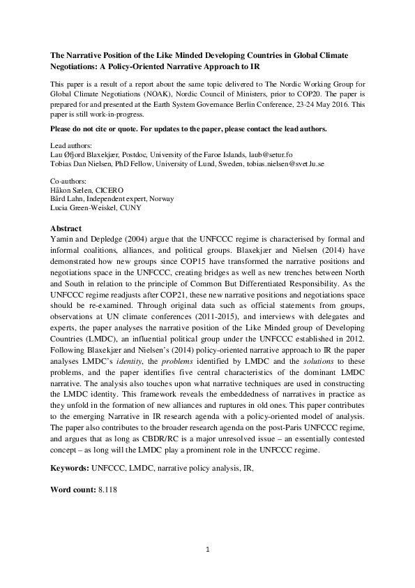 (PDF) The narrative position of the Like-Minded Developing Countries in ...