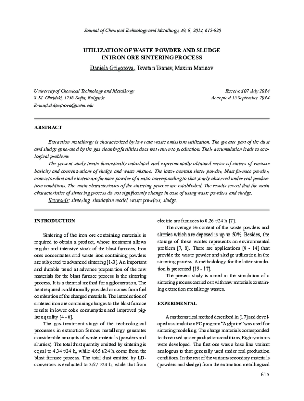 (PDF) Utilization of Waste Powder and Sludge in Iron Ore Sintering Process