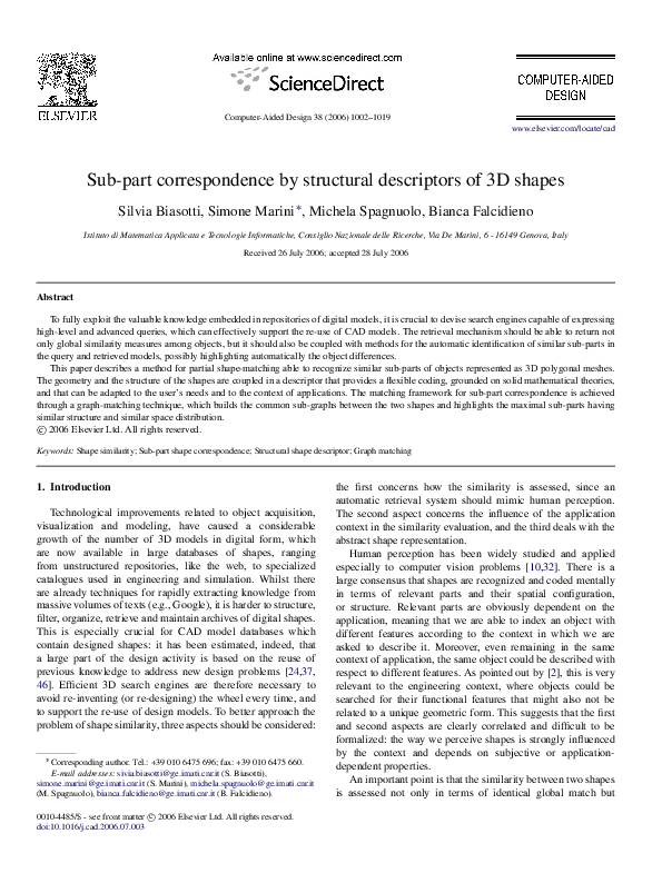 (PDF) Sub-part correspondence by structural descriptors of 3D shapes | Bianca Falcidieno ...