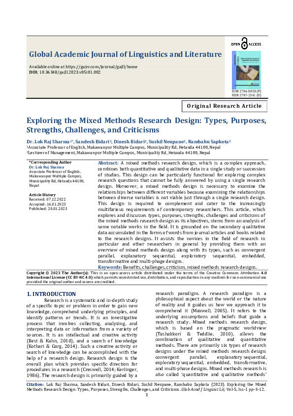 (PDF) Exploring the Mixed Methods Research Design: Types, Purposes ...