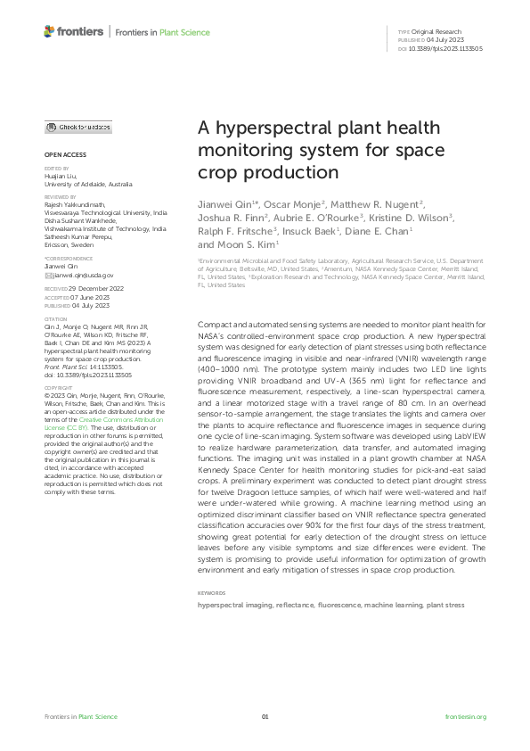(PDF) A hyperspectral plant health monitoring system for space crop production