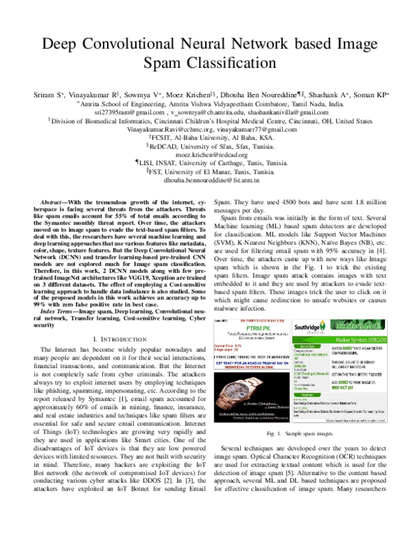 (PDF) DCNN Techniques for Effective Image Spam Classification