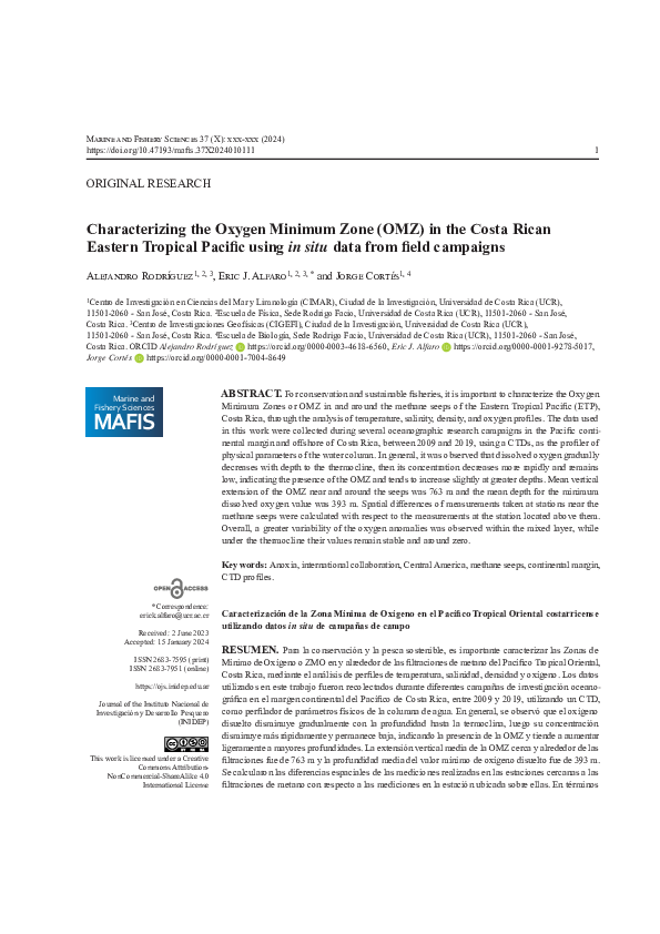 (PDF) Characterizing the Oxygen Minimum Zone (OMZ) in the Costa Rican ...