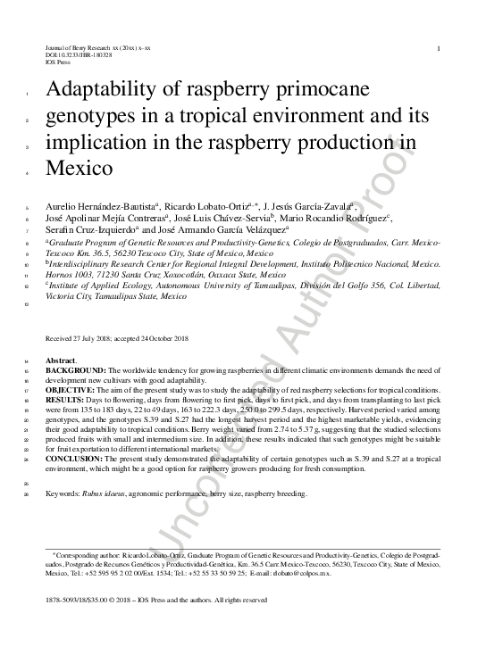 (PDF) Adaptability of raspberry primocane genotypes in a tropical ...