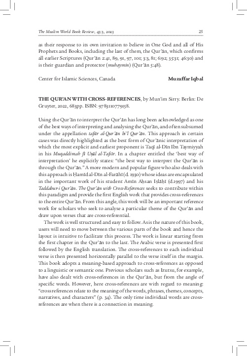 (PDF) Review of The Quran With Cross References, by Mun’im Sirry. Berlin: De Gruyter, 2022