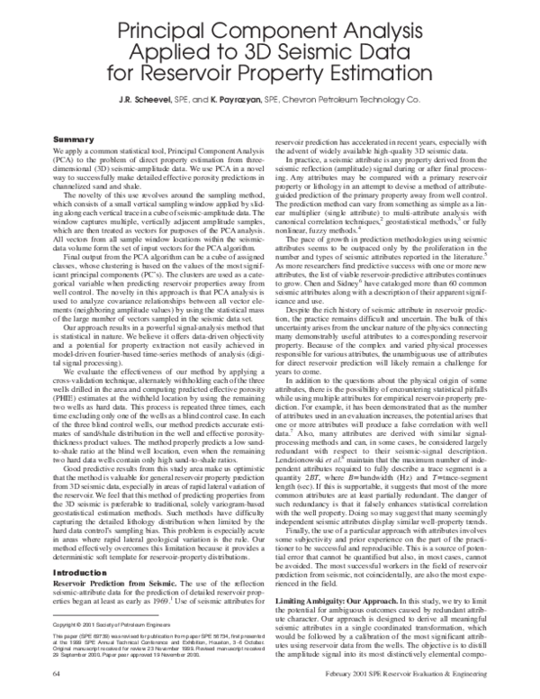 (PDF) Principal Component Analysis Applied to 3D Seismic Data for Reservoir Property Estimation