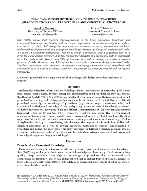 (PDF) Using task design methodology to unpack teachers’ (mis)conceptions about procedural and ...