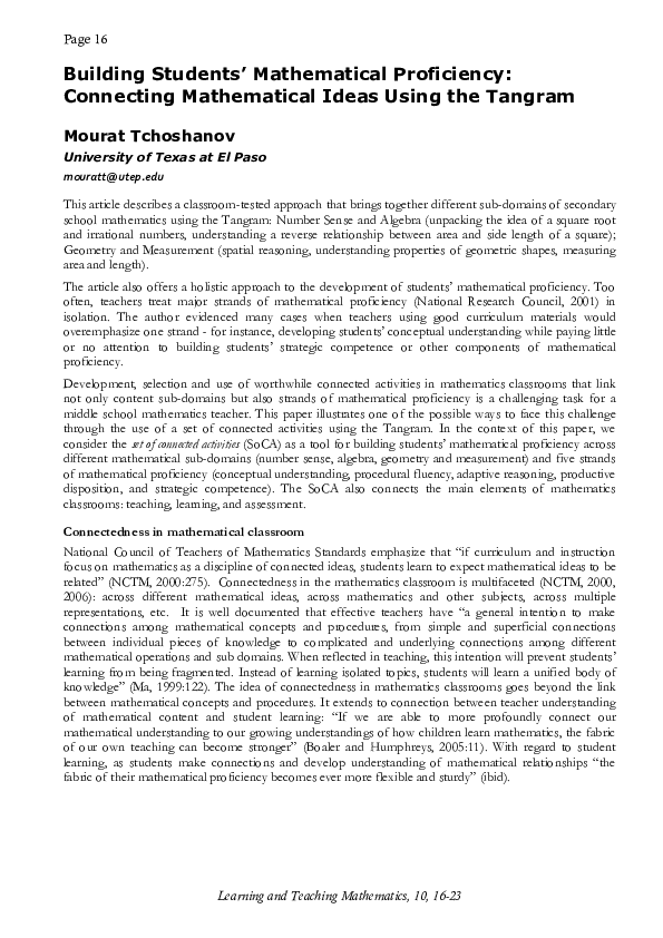 (PDF) Building Students' Mathematical Proficiency: Connecting ...