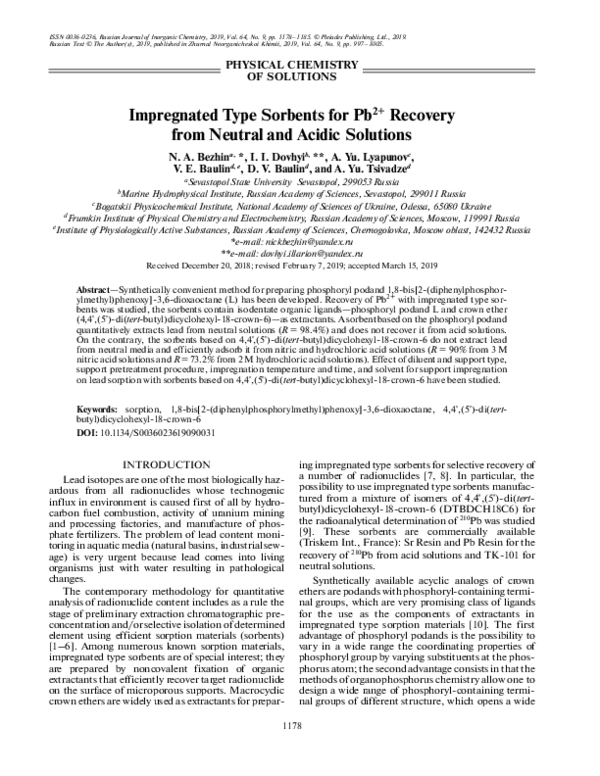 (PDF) Impregnated Type Sorbents for Pb2+ Recovery from Neutral and ...