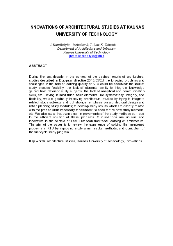 (PDF) Innovations of architectural studies at Kaunas University of ...