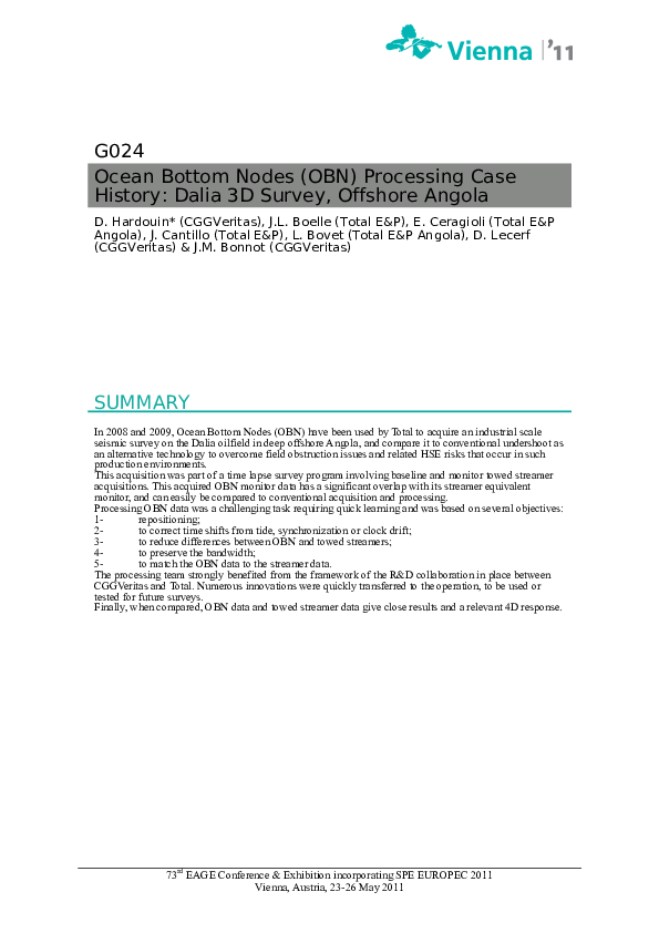 (PDF) Ocean Bottom Nodes (OBN) Processing Case History: Dalia 3D Survey ...
