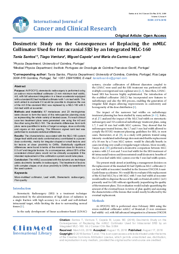 (PDF) Dosimetric Study on the Consequences of Replacing the mMLC ...