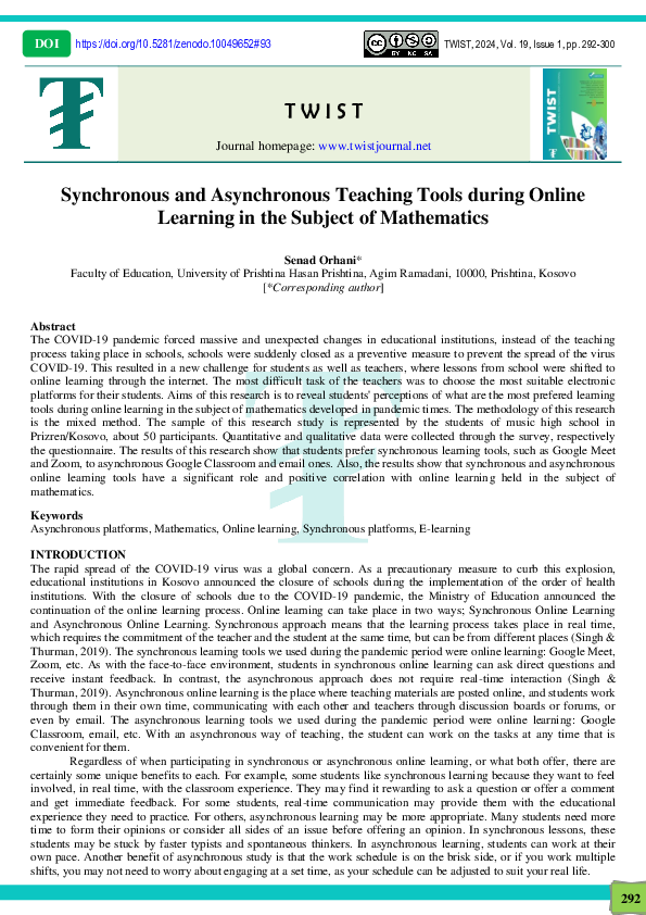 (PDF) Synchronous and Asynchronous Teaching Tools during Online Learning in the Subject of ...