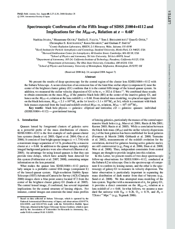 (PDF) Spectroscopic Confirmation of the Fifth Image of SDSS J1004+4112 ...