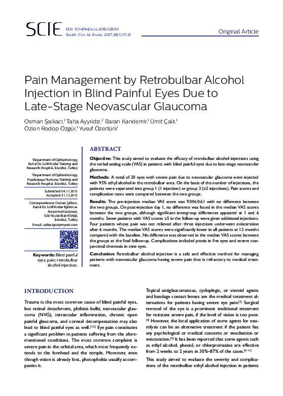 (PDF) Pain Management by Retrobulbar Alcohol Injection in Blind Painful ...