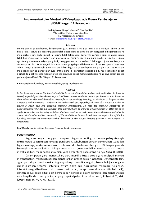(PDF) Implementasi dan Manfaat ICE-Breaking pada Proses Pembelajaran di ...