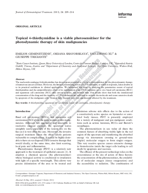 (PDF) Topical 4-thiothymidine is a viable photosensitiser for the ...