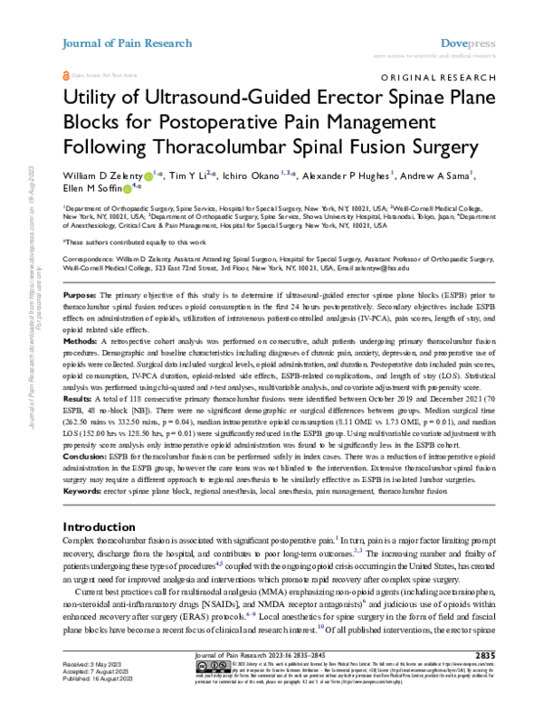 (PDF) Utility of Ultrasound-Guided Erector Spinae Plane Blocks for ...