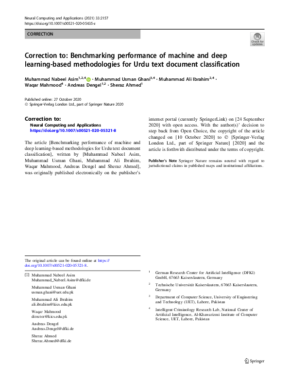 (PDF) Correction to: Benchmarking performance of machine and deep learning-based methodologies ...
