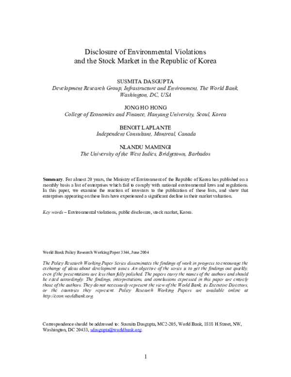 (PDF) Disclosure of environmental violations and stock market in the ...