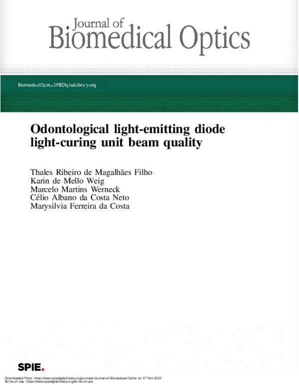 Pdf Odontological Light Emitting Diode Light Curing Unit Beam Quality