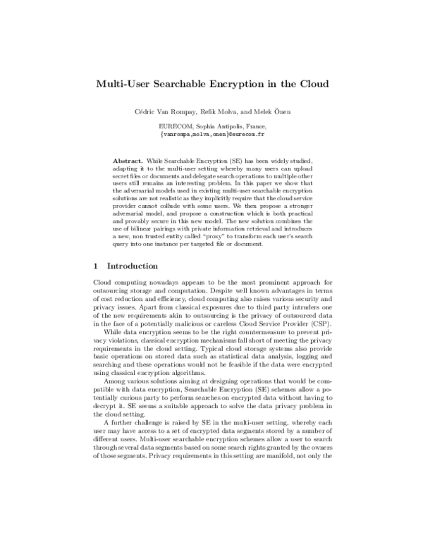 (PDF) Multi-user Searchable Encryption in the Cloud