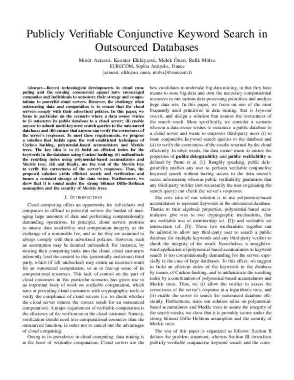 (PDF) Publicly verifiable conjunctive keyword search in outsourced databases